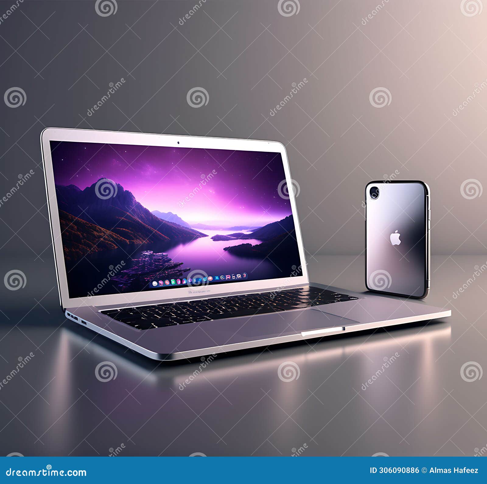 Side View 3D Rendering of Newly Released Apple MacBook Air and IPhone ...