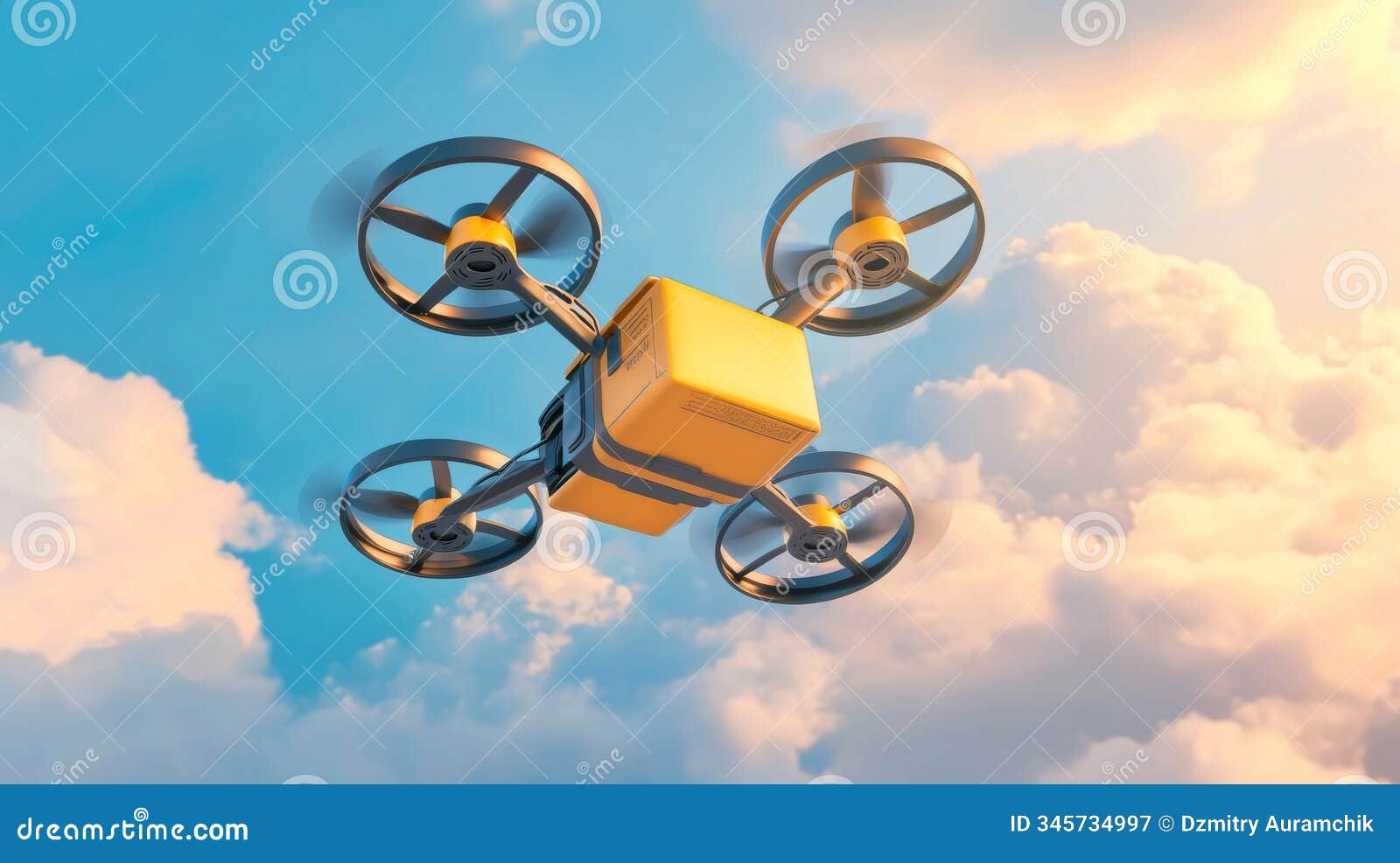 From a Side View, this 3D Rendering Shows a Yellow Smart Copter Flying ...