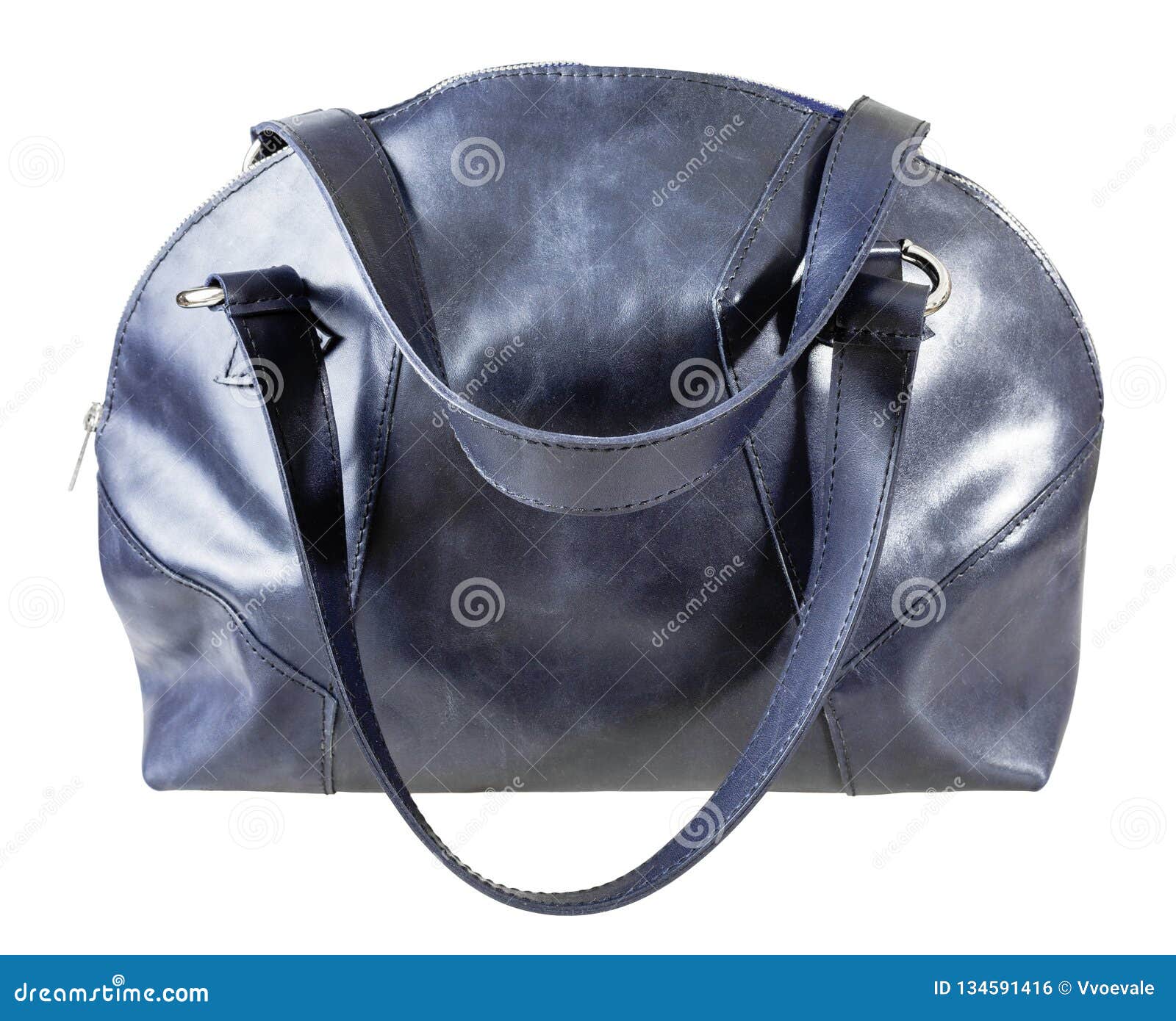 Side View of Dark Blue Leather Handbag Isolated Stock Photo - Image of ...