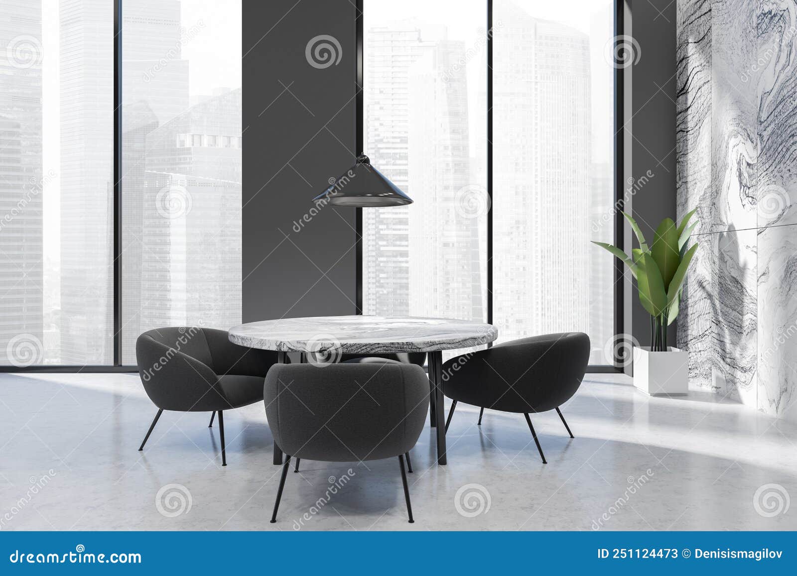 Side View on Dark Dining Room Interior with Dining Table Stock ...