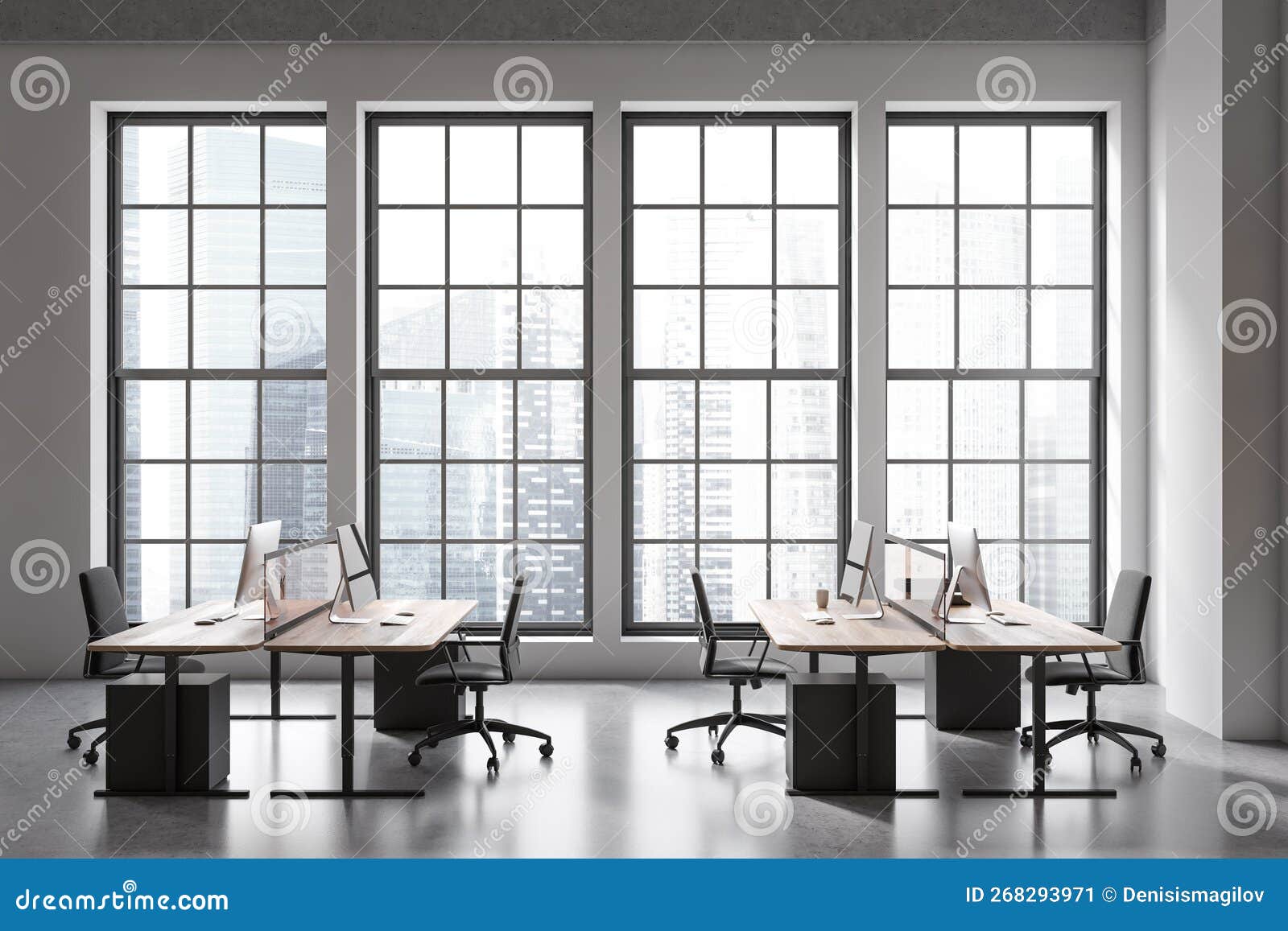 Side View on Dark Office Room Interior with Computers Stock ...