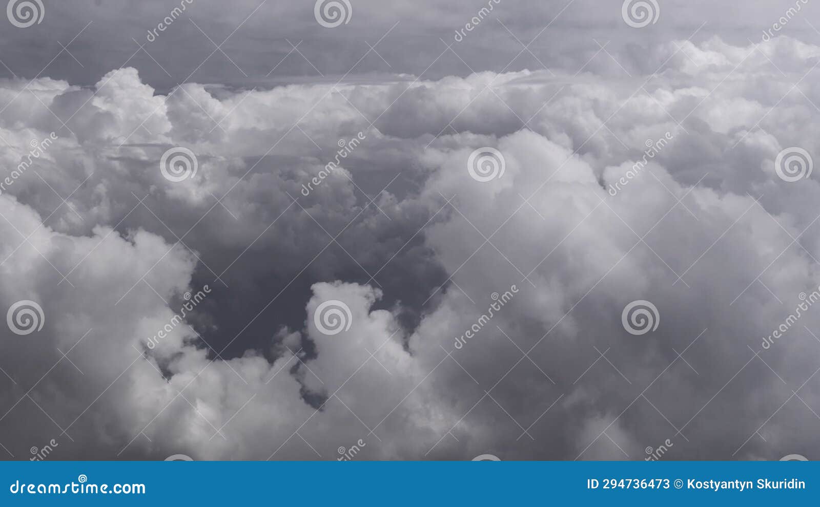 Side View of Dense White Clouds from an Airplane Window. Atmospheric ...
