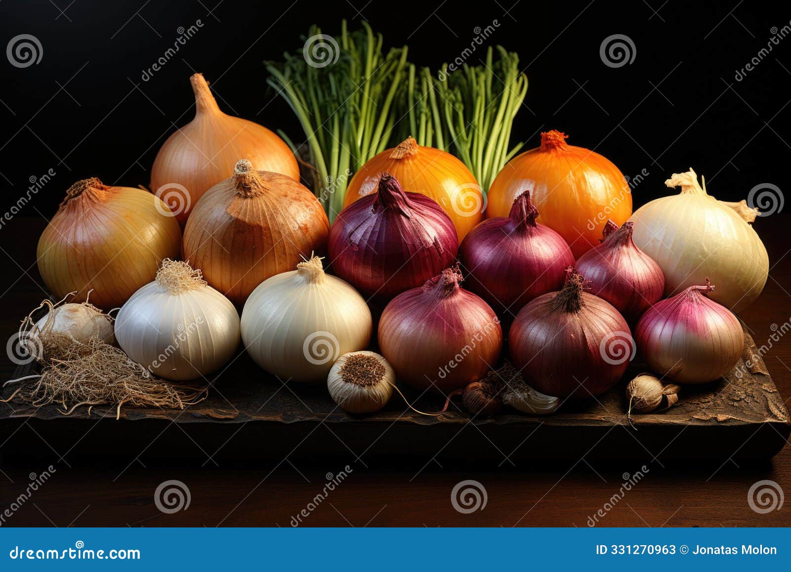 Side View of Different Types of Onion in the Brown Background with Copy ...
