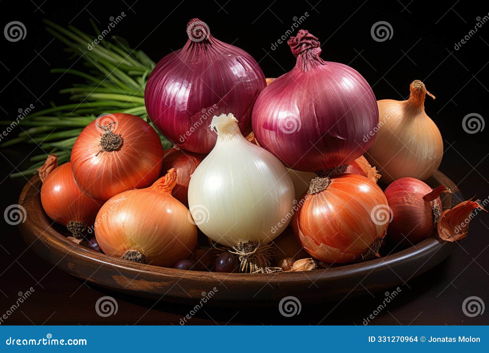 Side View of Different Types of Onion in the Brown Background with Copy ...