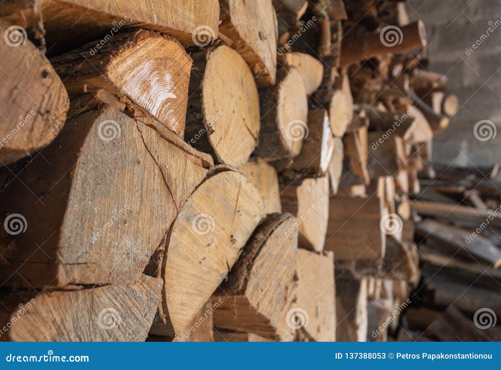 Side View of Stacked Firewood Stock Image - Image of material, country ...