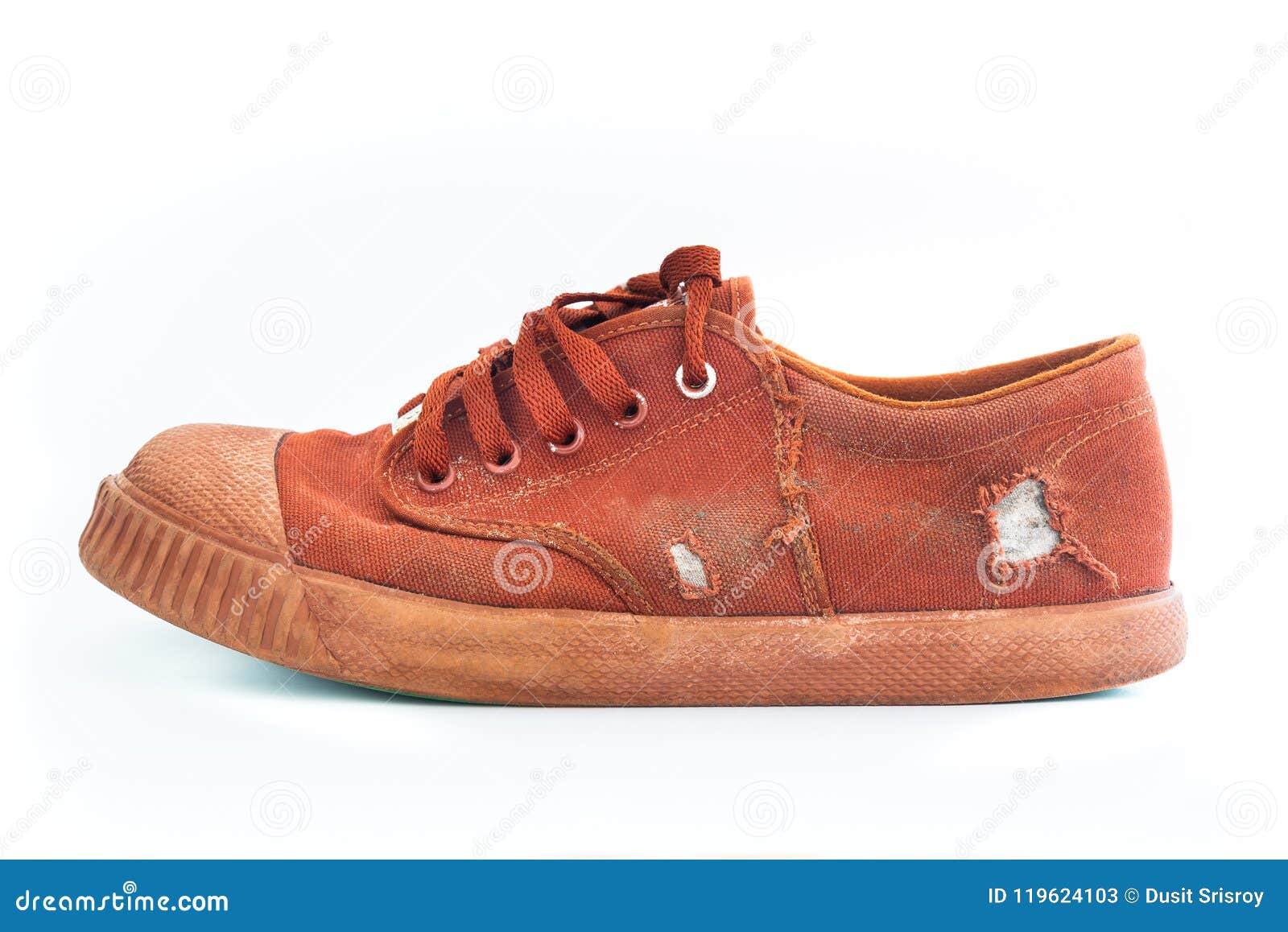 Side View Of Dirty Used Brown Shoe On White Background Royalty-Free ...