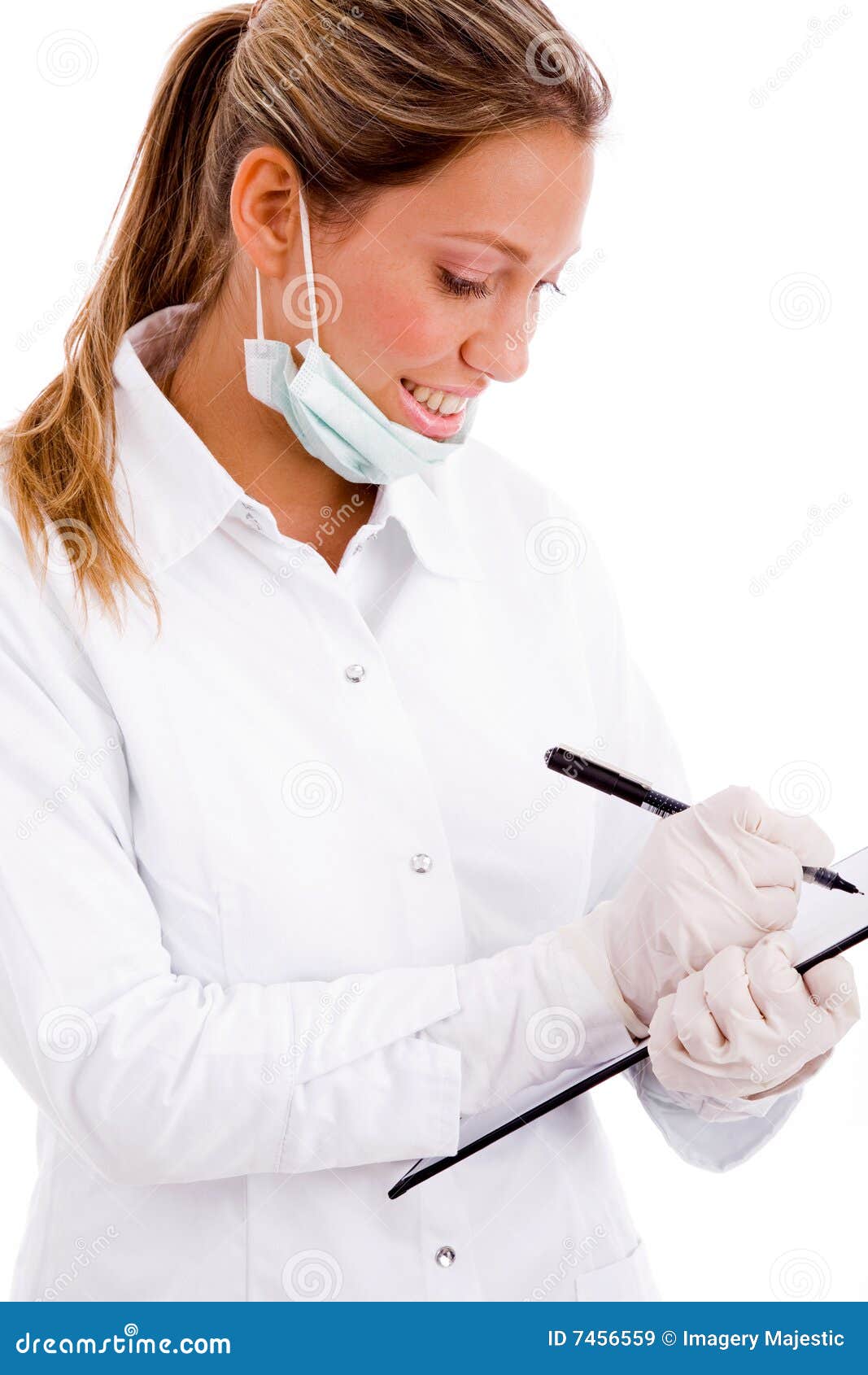 Side View of Doctor with Writing Pad Stock Image - Image of mask, care ...