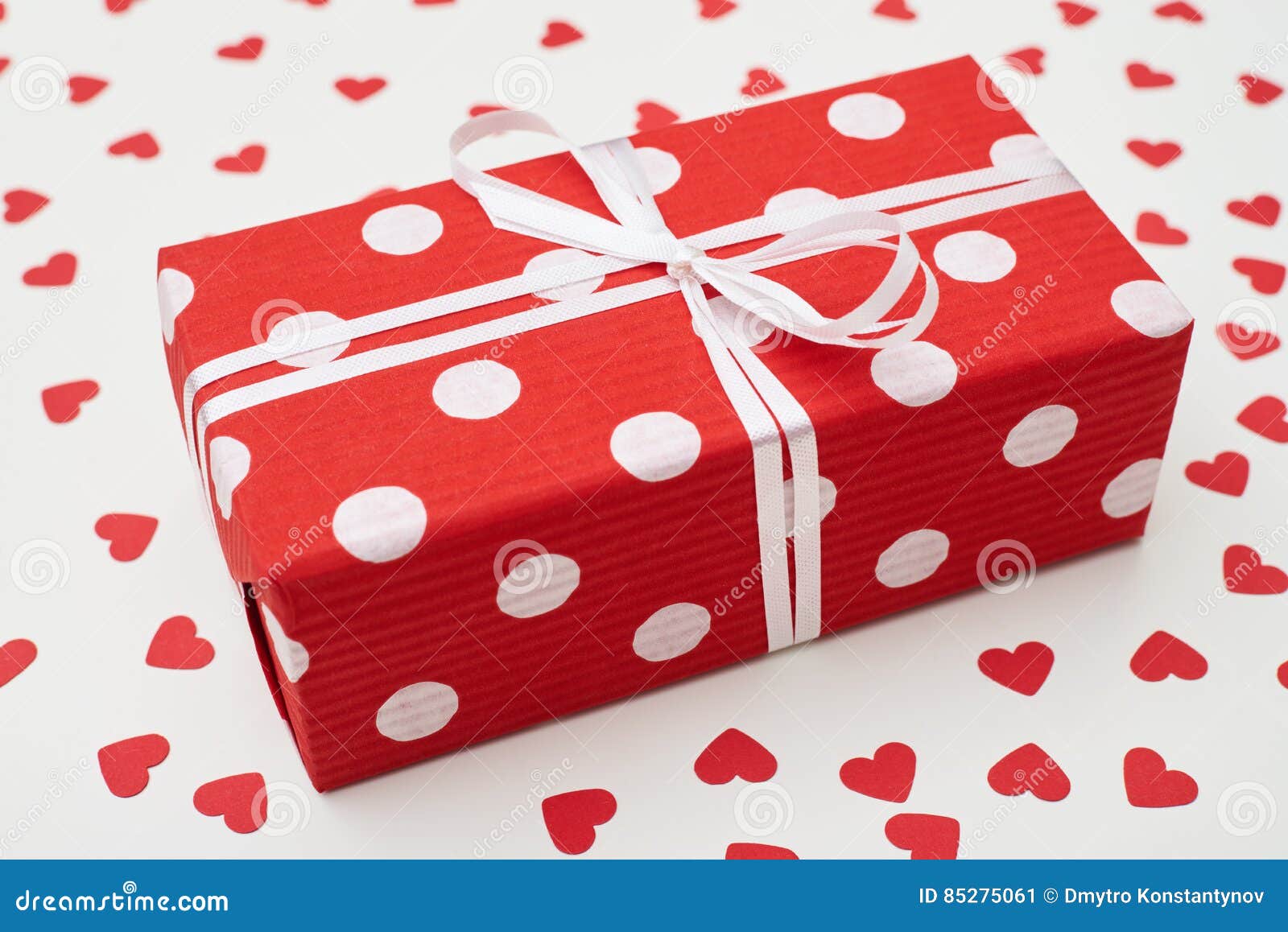 Side View of Dotted Gift Box with White Ribbon Stock Image - Image of ...