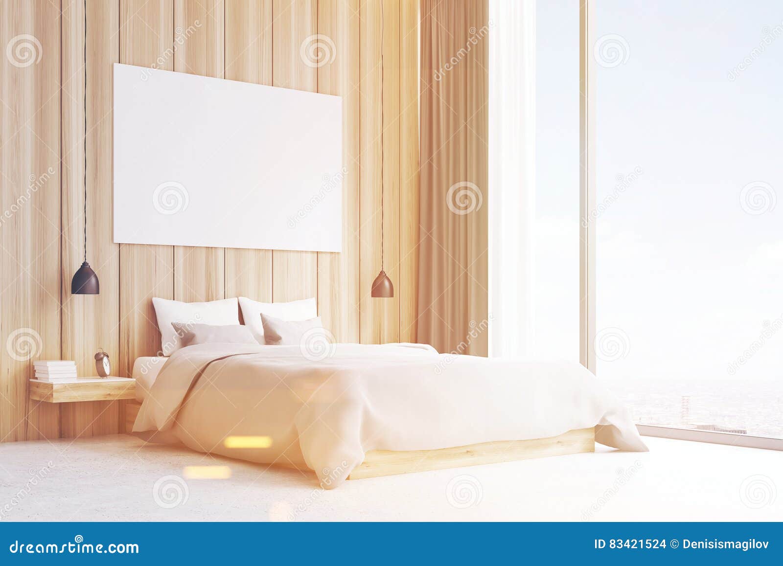 Side View of a Double Bed, Wood, Toned Stock Illustration ...