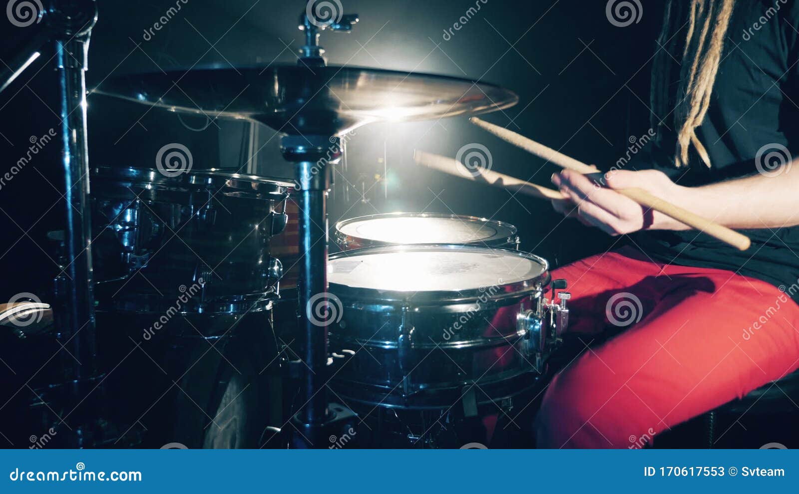 Side View of a Drum Set Getting Hit while Rehearsing Stock Video ...