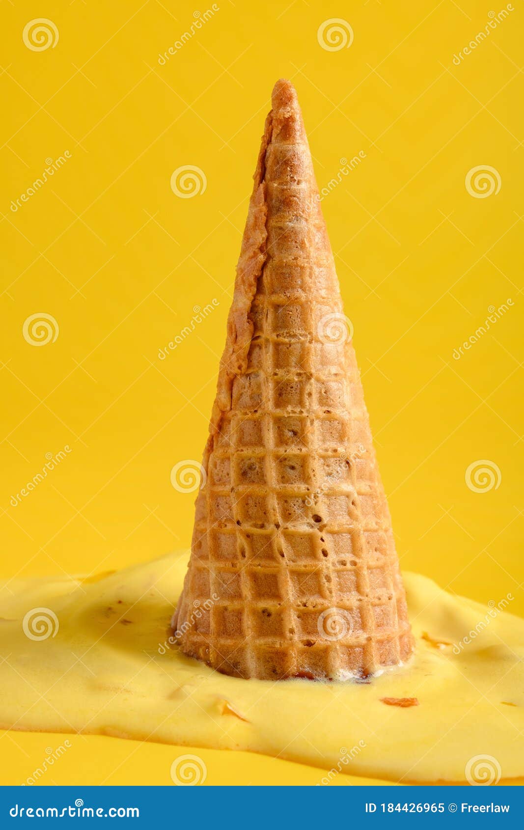 Durian Flaor Ice Cone Melted on a Yellow Background Stock Image - Image ...