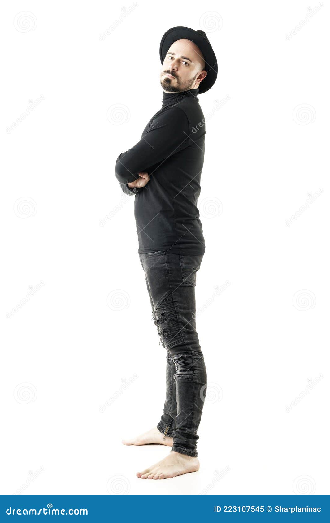 Side View of Eccentric Unique Stylish Artist or Performer in Black ...