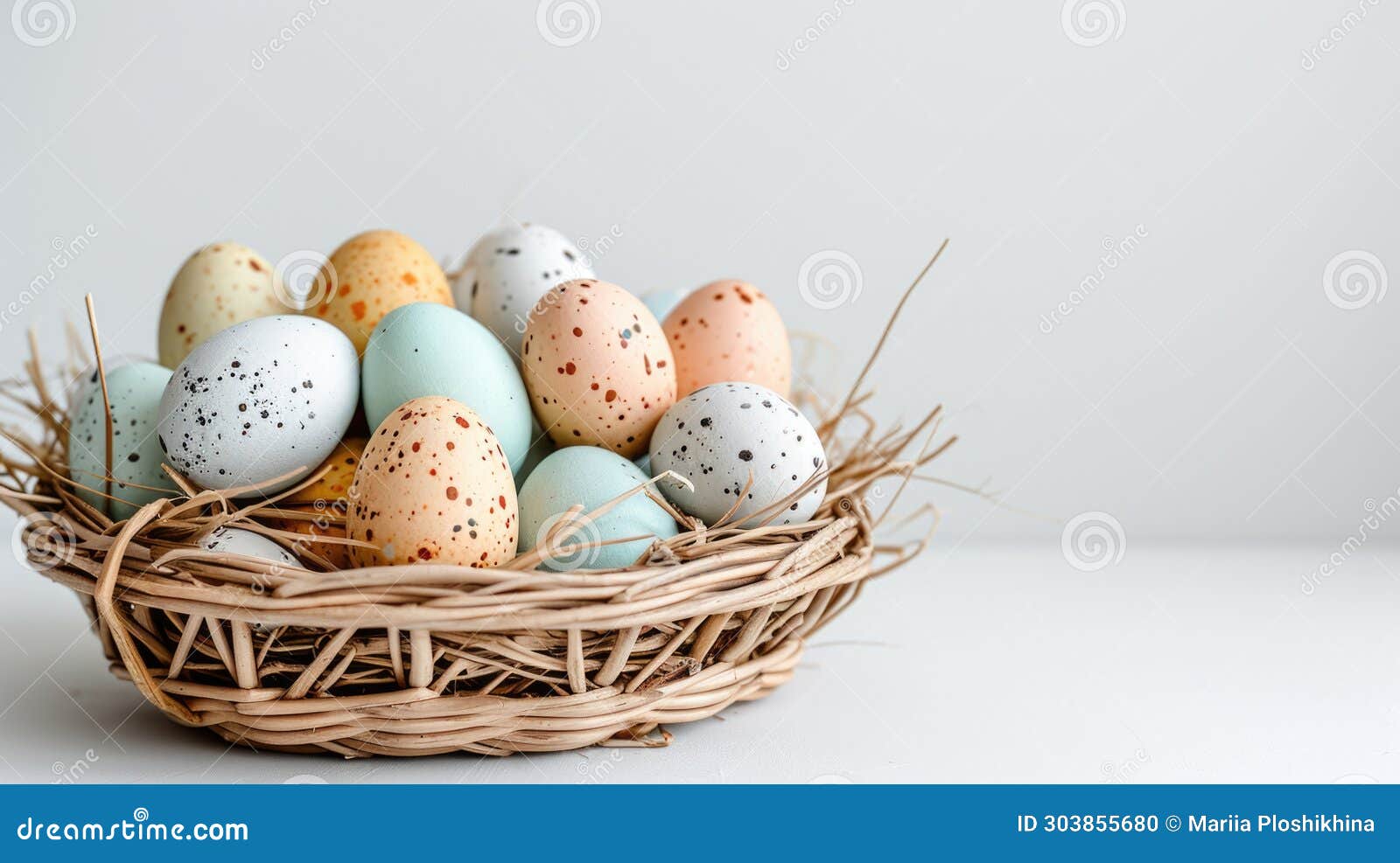 Side View of Eggs in Nest on Grey Light Background Stock Photo - Image ...