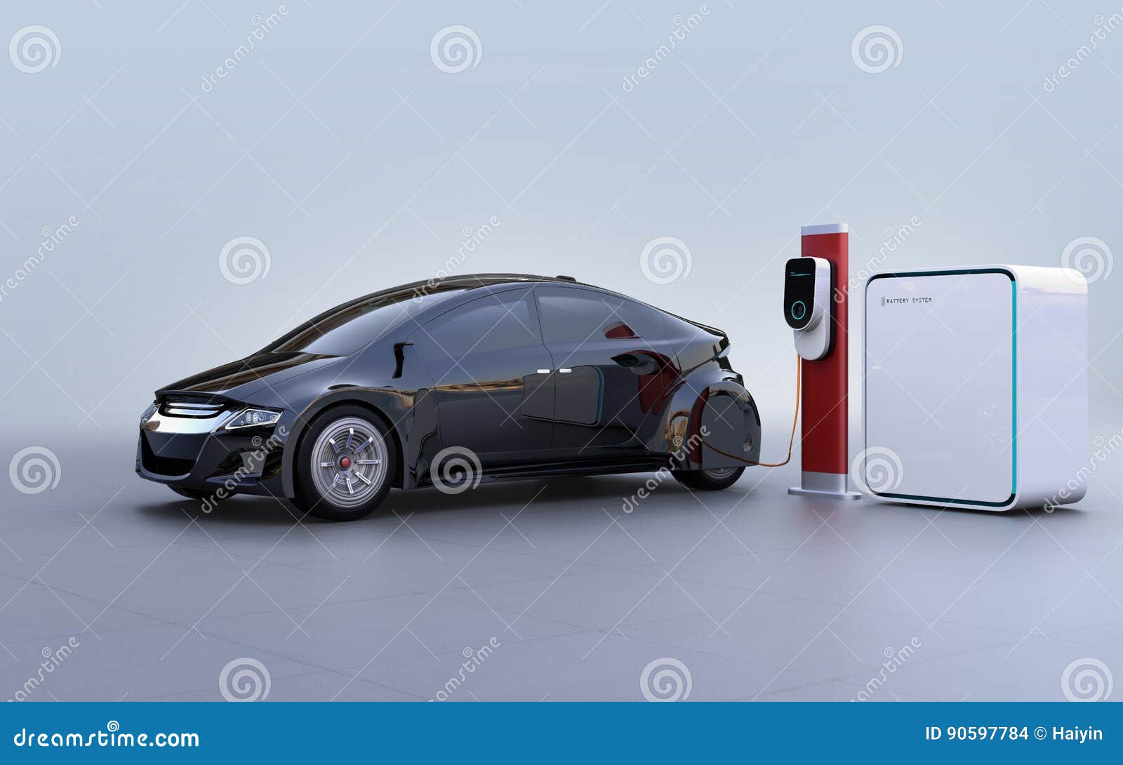 Side View of Electric Vehicle, Charging Station and Battery Unit Stock ...