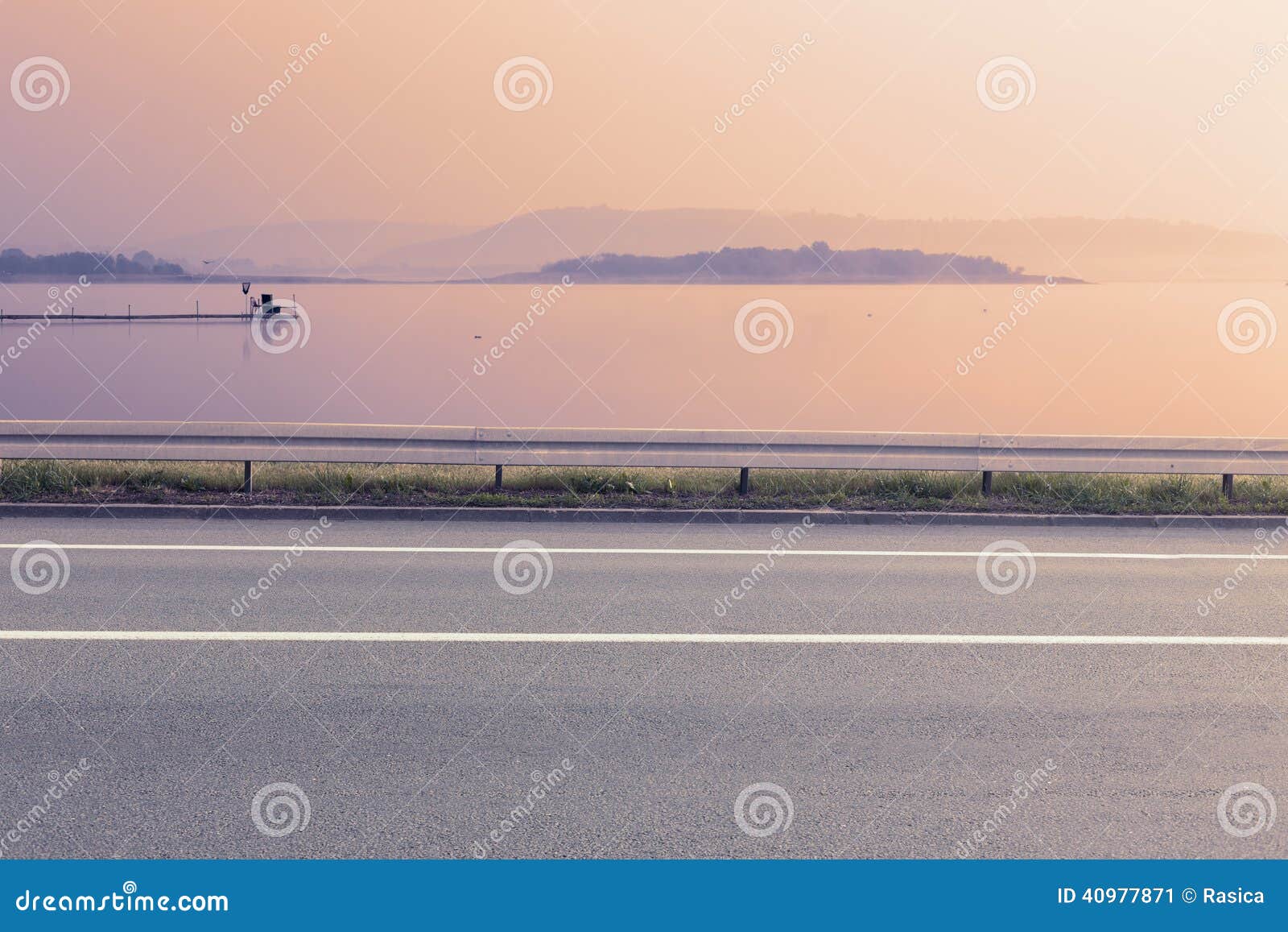 Side View of Empty Asphalt Road and Lake Stock Image - Image of leisure ...