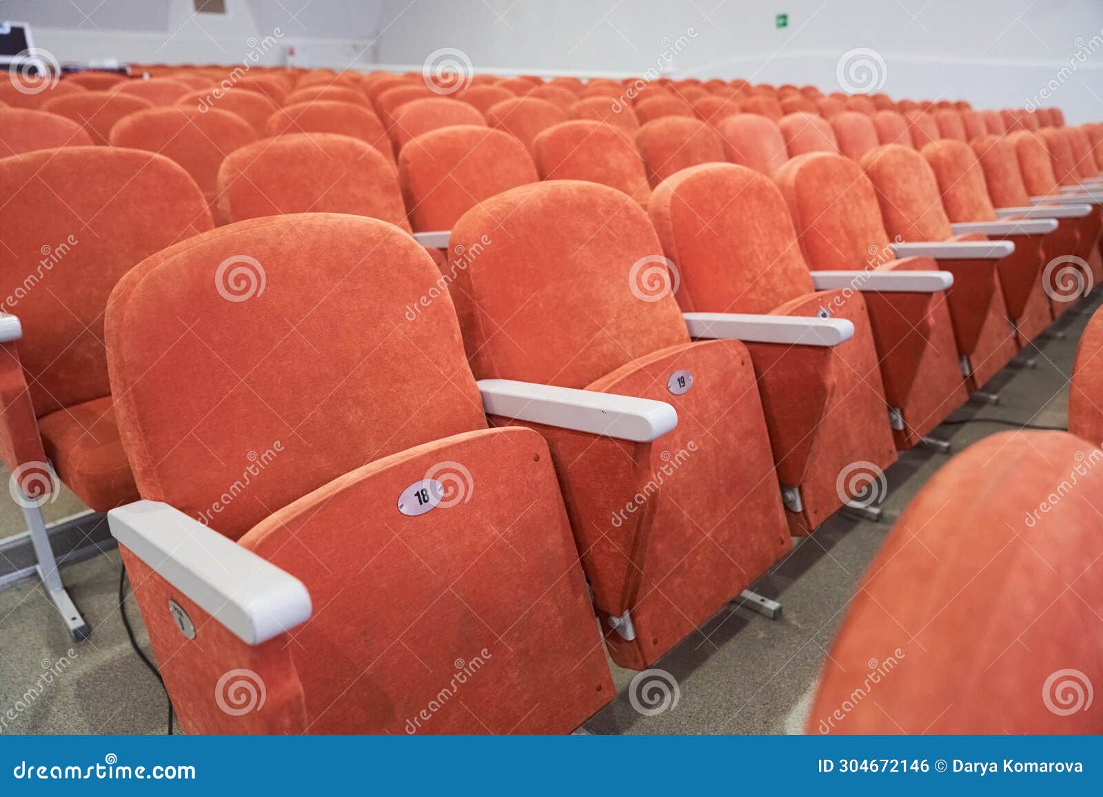 Side View of Empty Cinema Hall with Orange Seats with Copy Space. Seats ...