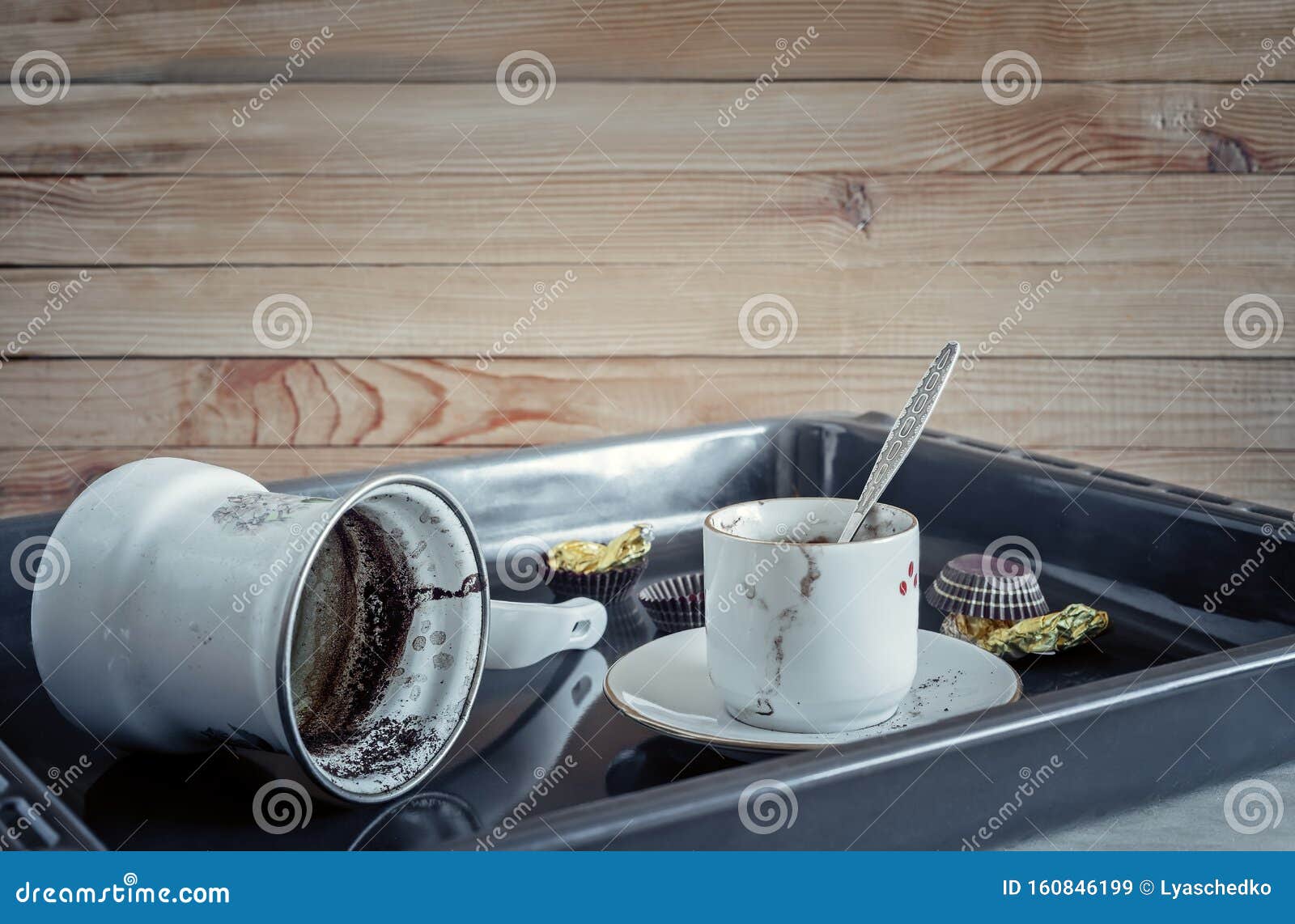 A Dirty Coffee Cup and Saucer and a Coffee Mug. Stock Image - Image of ...