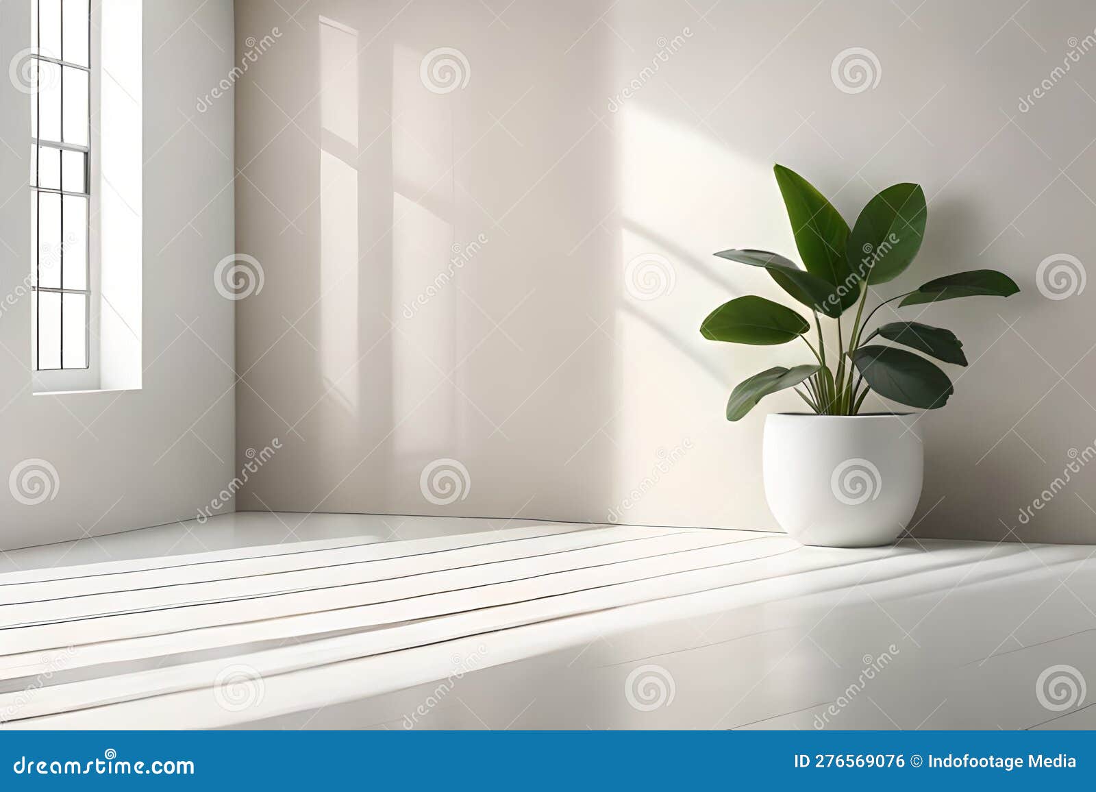 Side View of Empty Room with Tropical Plant Isolated on White with Copy ...
