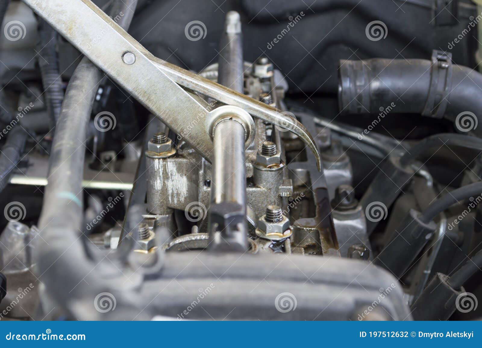 Side View of the Engine with a Special Tool Installed To Adjust the ...