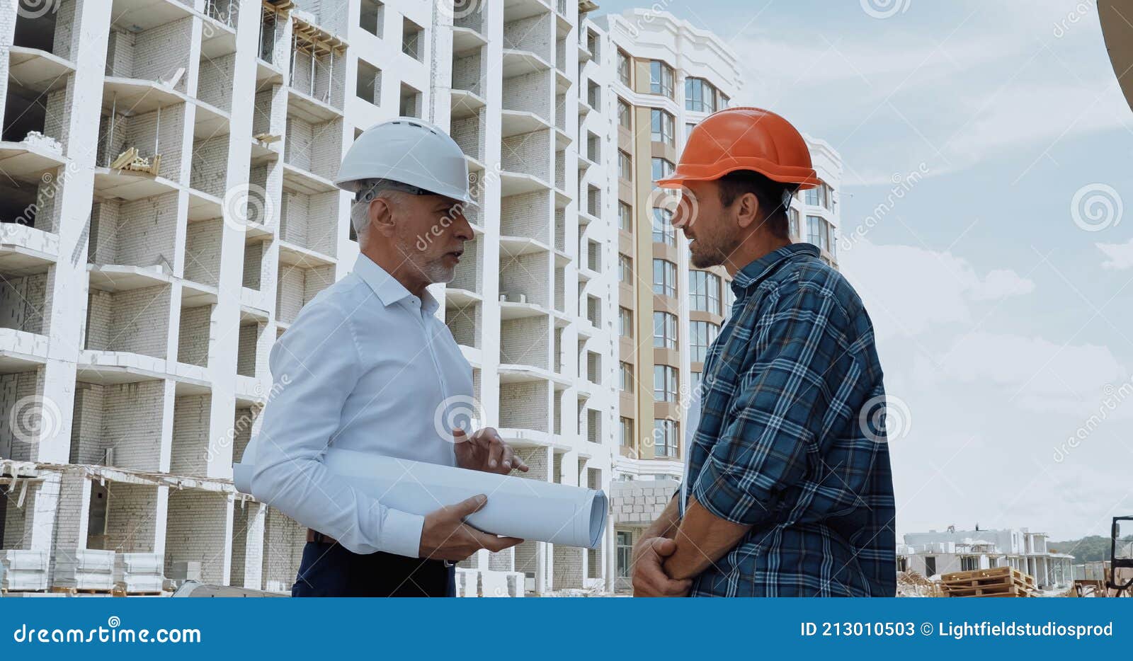 Side View of Engineer with Blueprints Stock Image - Image of ...