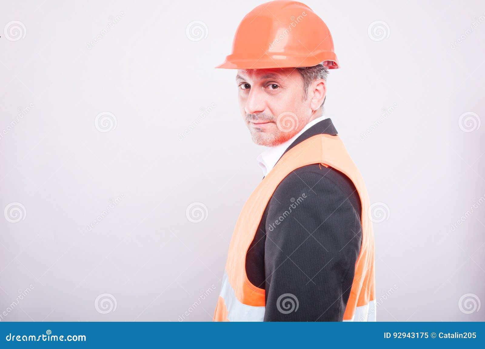 Side View of Engineer Wearing Hardhat and Reflective Vest Stock Image ...