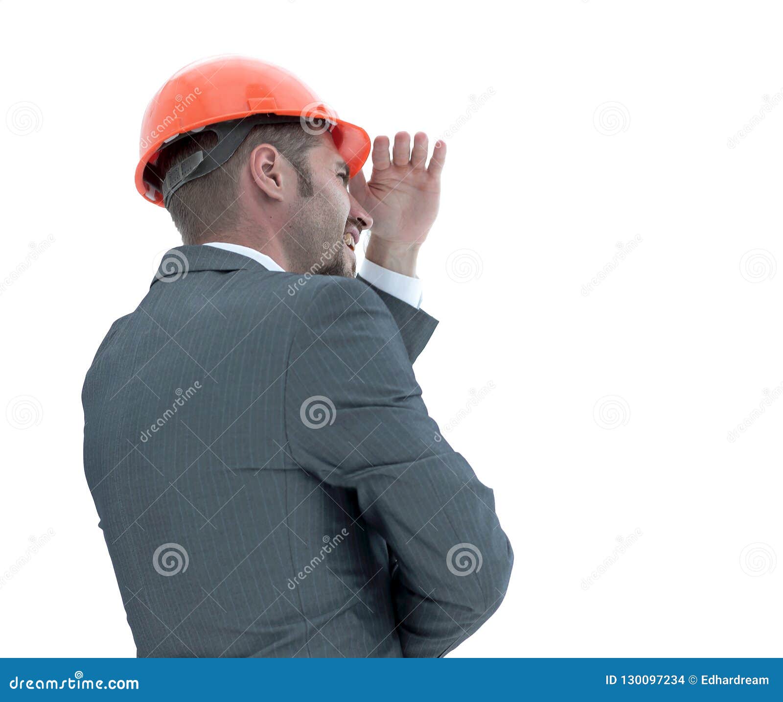Side View.experienced Engineer Looks at the Blank Screen Stock Photo ...