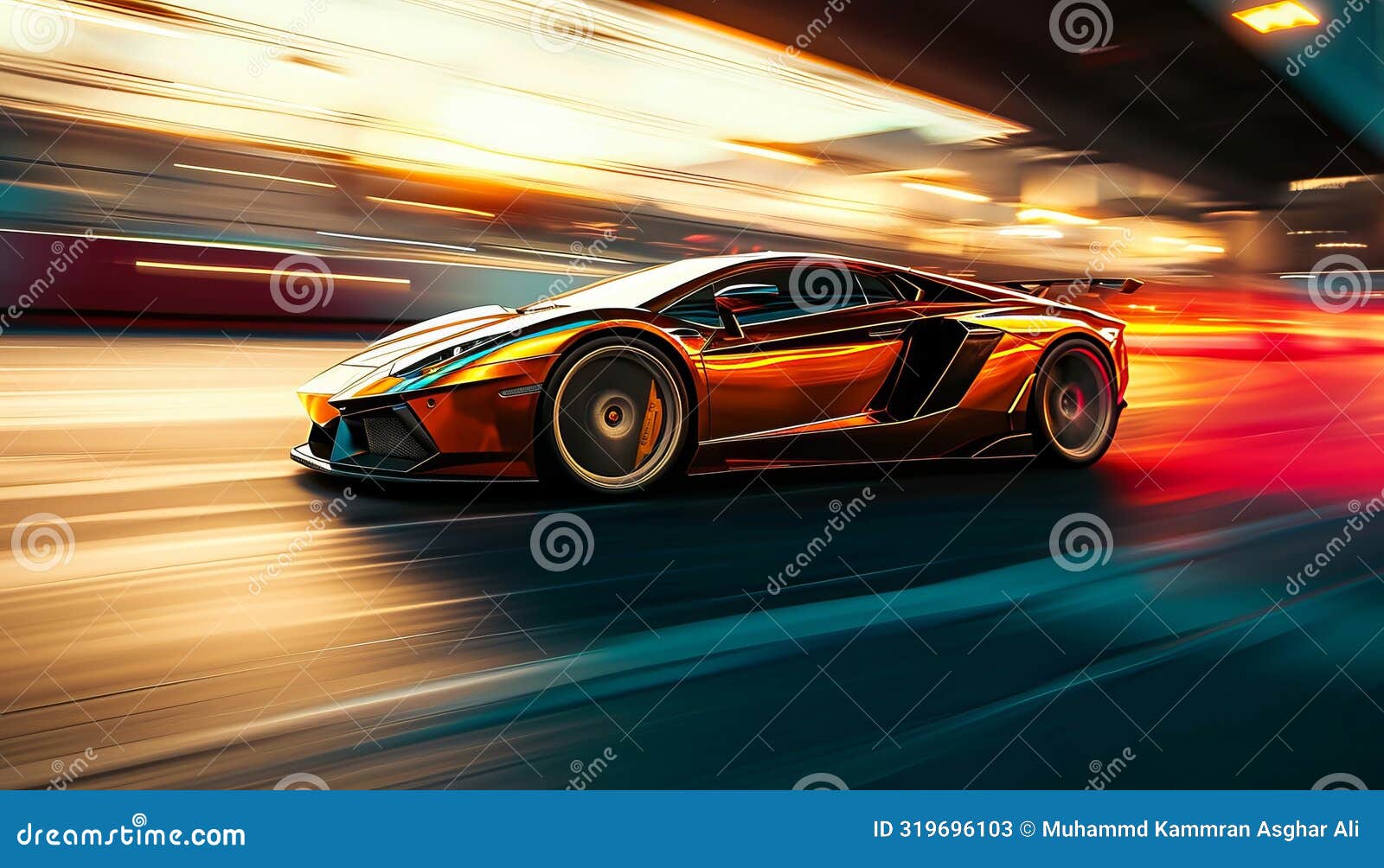 Side View of a Fast Driving Sport Car, Blurred Motion Background Stock ...