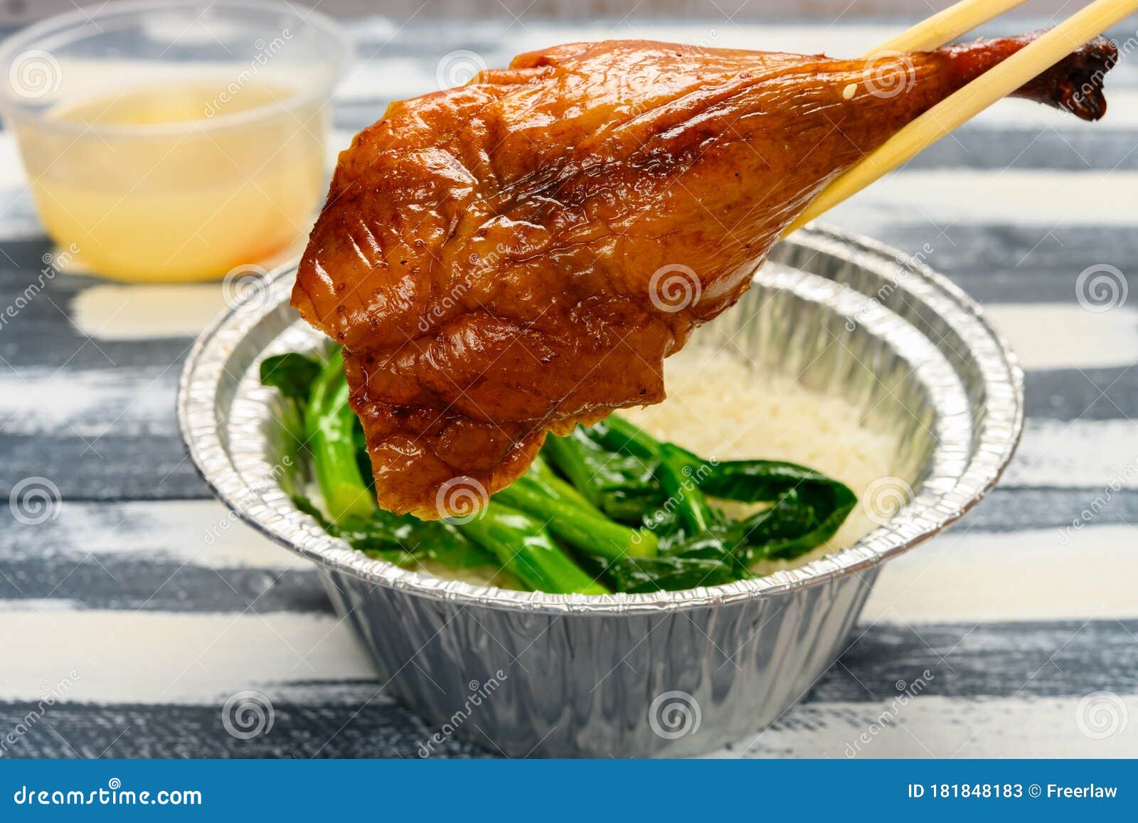 Fast Food Roasted Duck Thigh with Cabbage and Rice Horizontal ...
