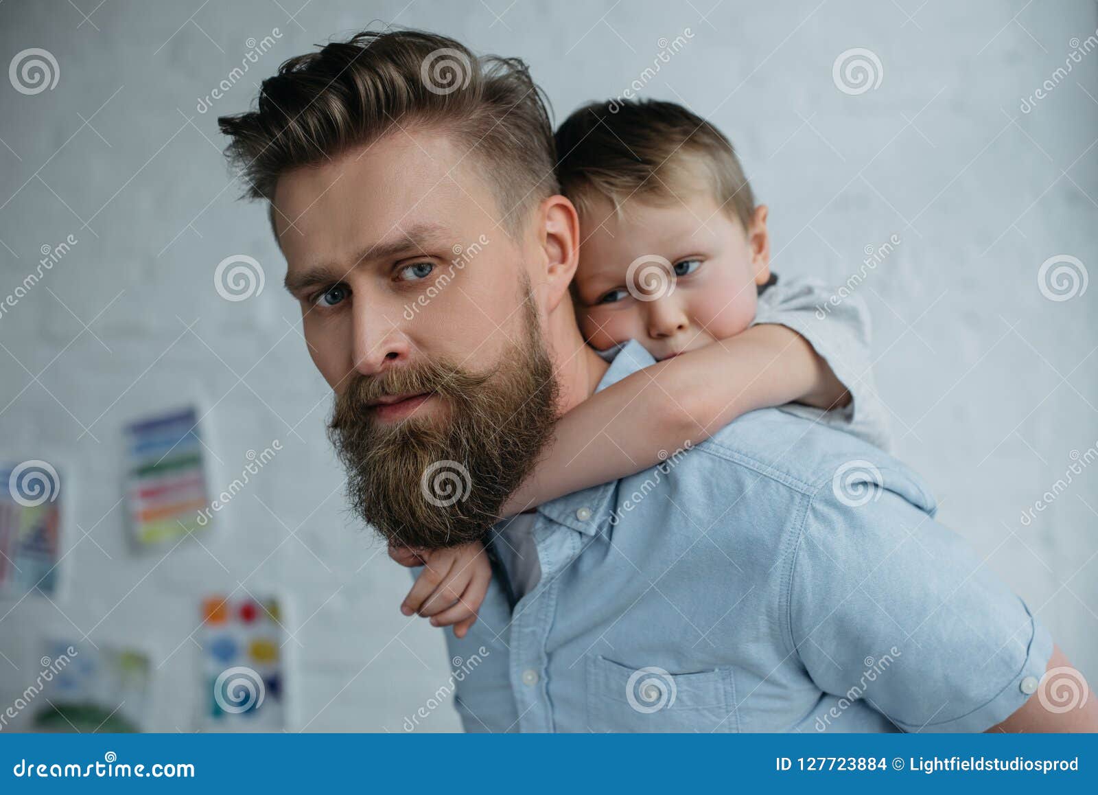 Side View of Father and Son Piggybacking Together Stock Photo - Image ...