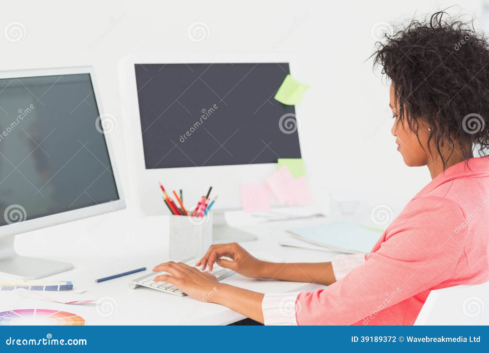 Side View of a Female Artist Using Computer Stock Photo - Image of ...