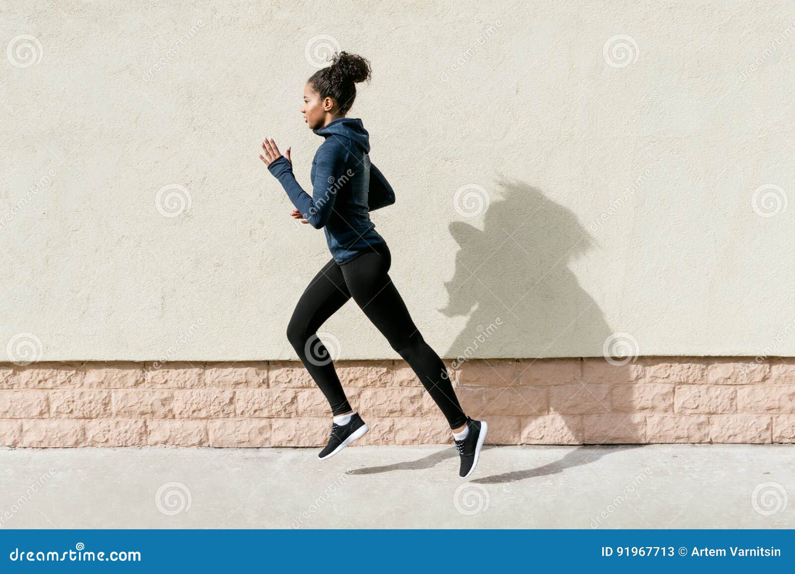 Side View of Female Athlete Running Stock Image - Image of running ...