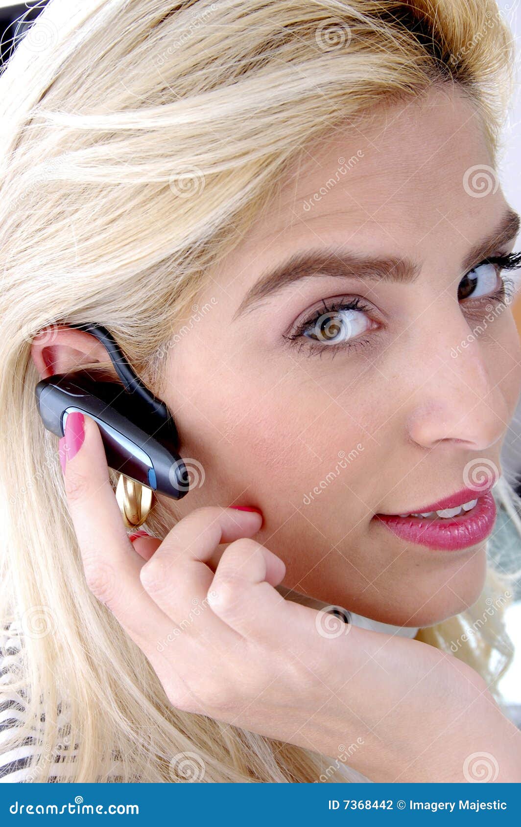 Side View of Female with Bluetooth Device Stock Photo - Image of ...