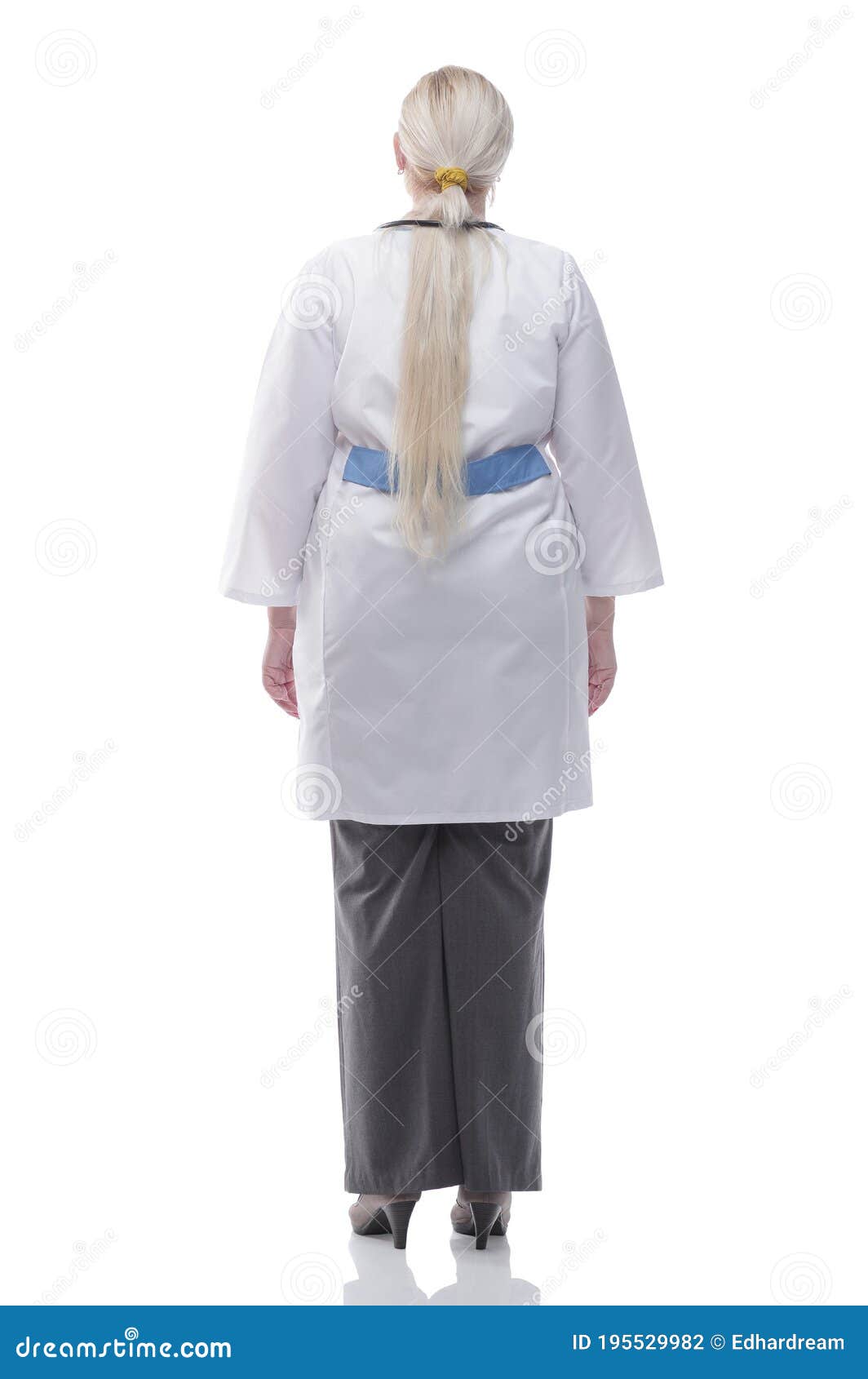 Side View . Female Doctor Looking at a White Blank Screen Stock Photo ...