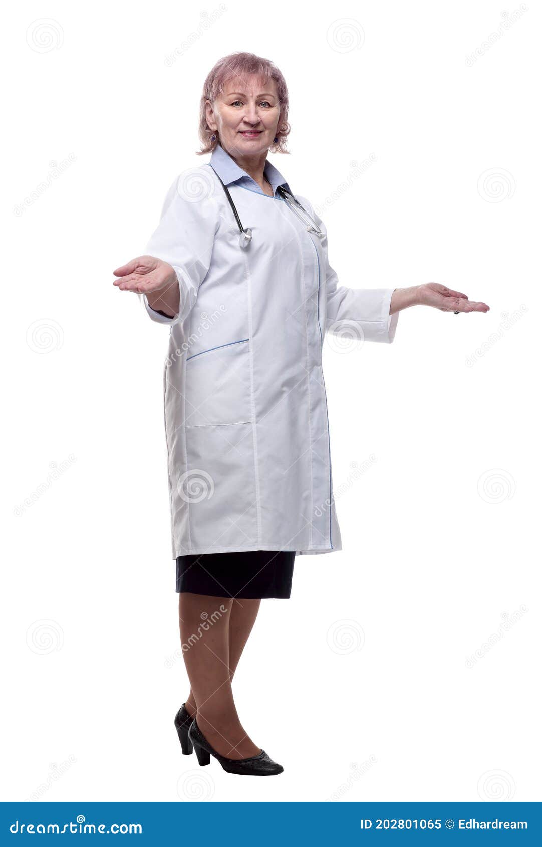 Side View. Female Doctor Looking at a White Screen Stock Image - Image ...
