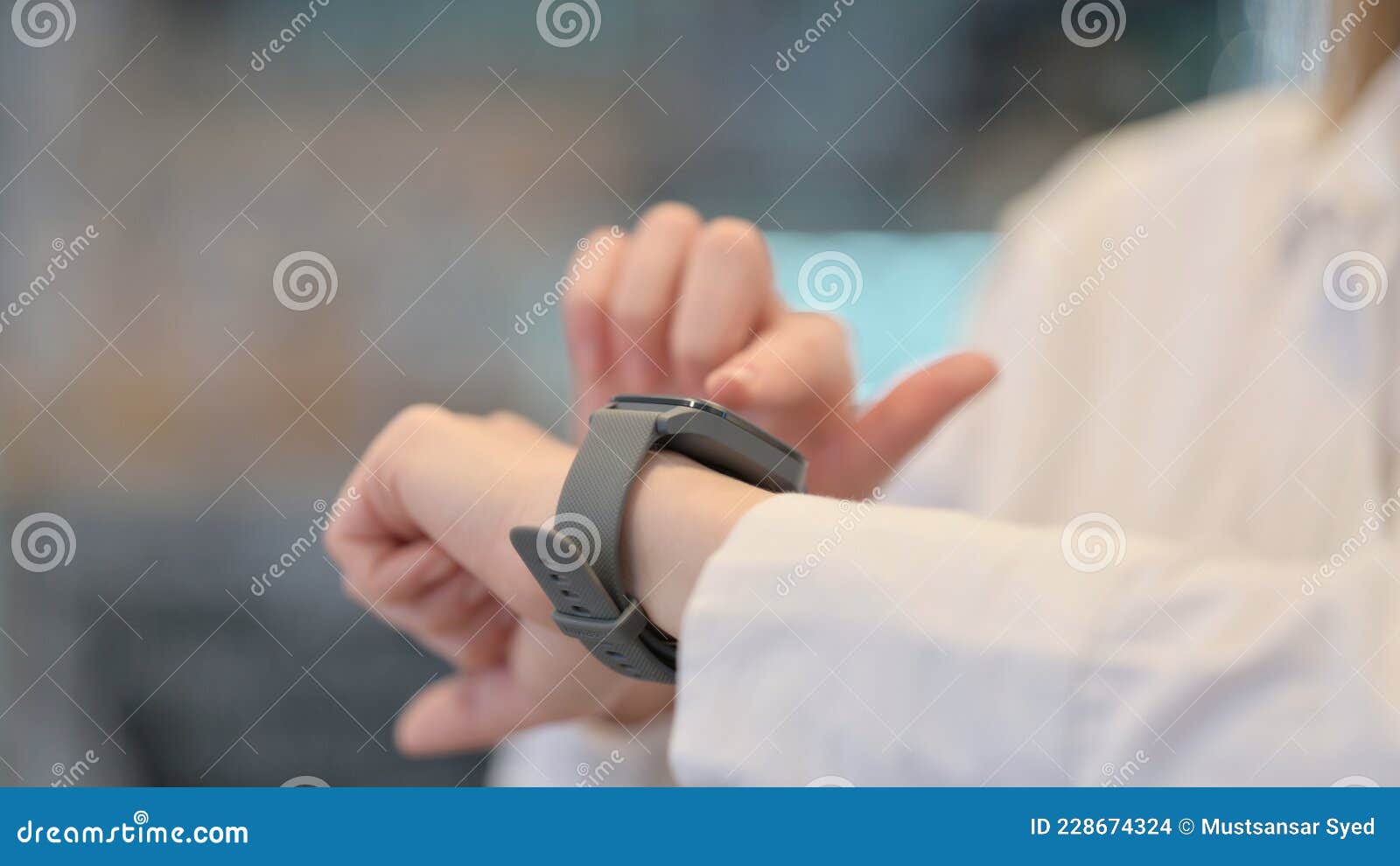Side View of Female Hands Using Smartwatch Stock Photo - Image of ...