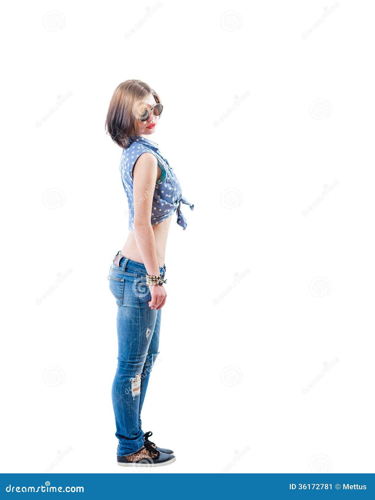Side View Female Jeans Isolated Stock Image - Image of looking, blue ...