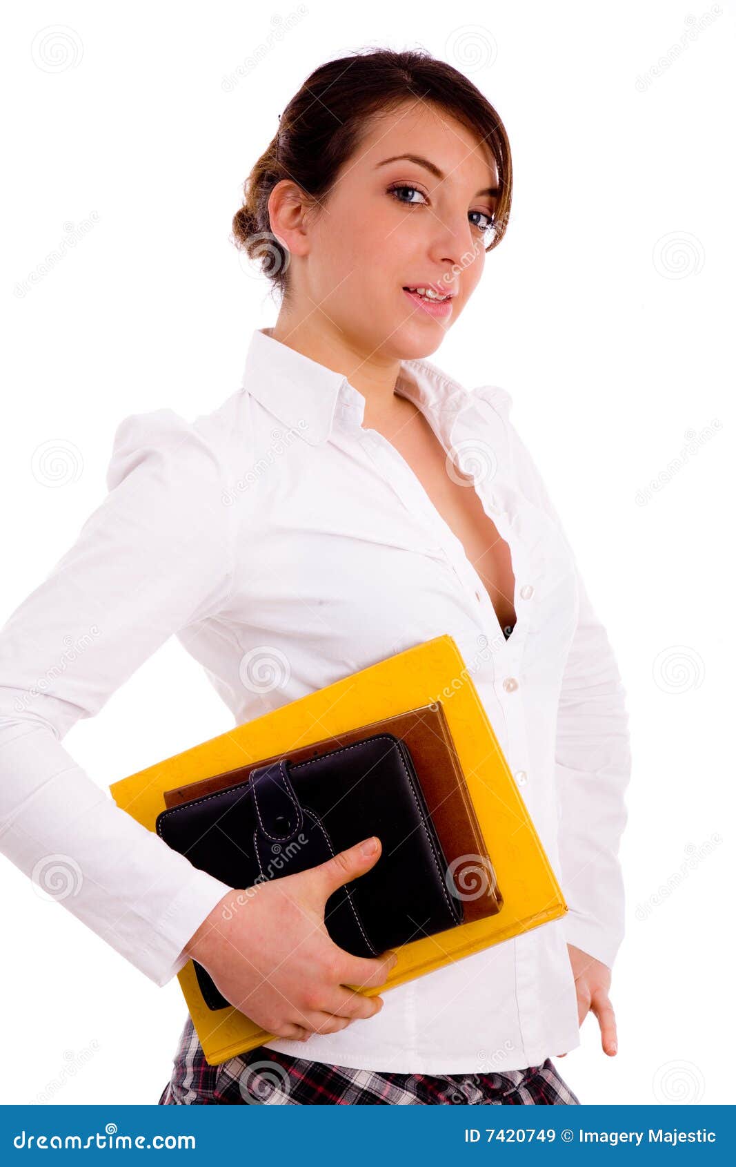 Side View of Female Student Holding Books Stock Image - Image of books ...