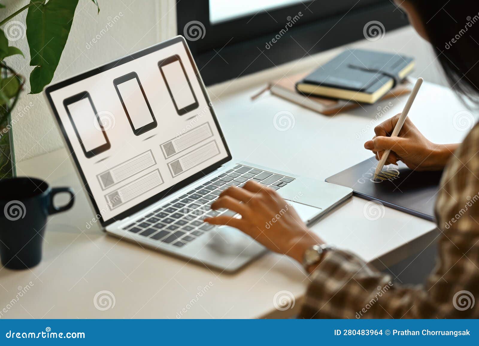 Side View of Female Website Developer Planning Application Development ...