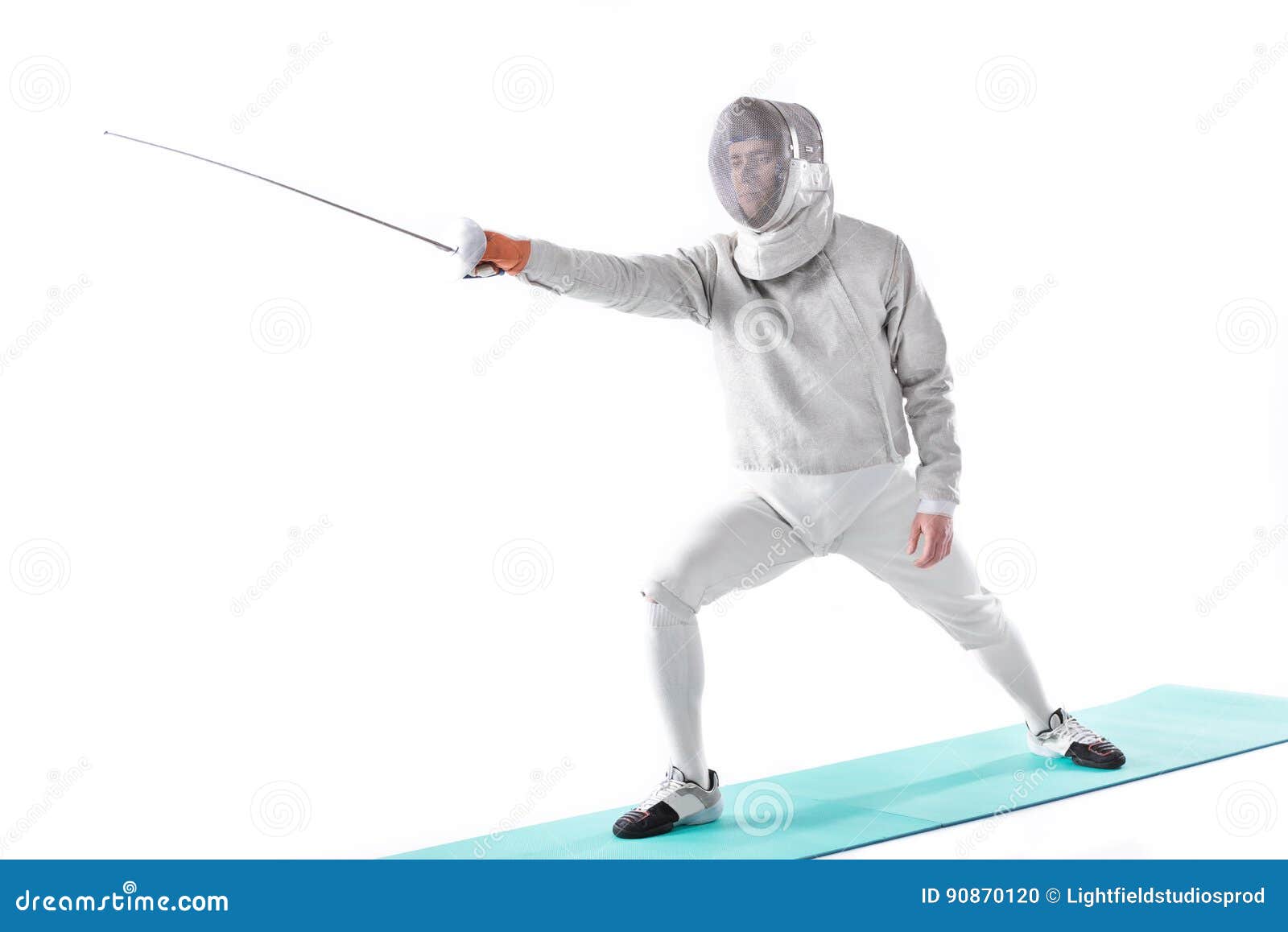 Side View of Fencer in Uniform Training with Rapier in Hand Stock Photo ...