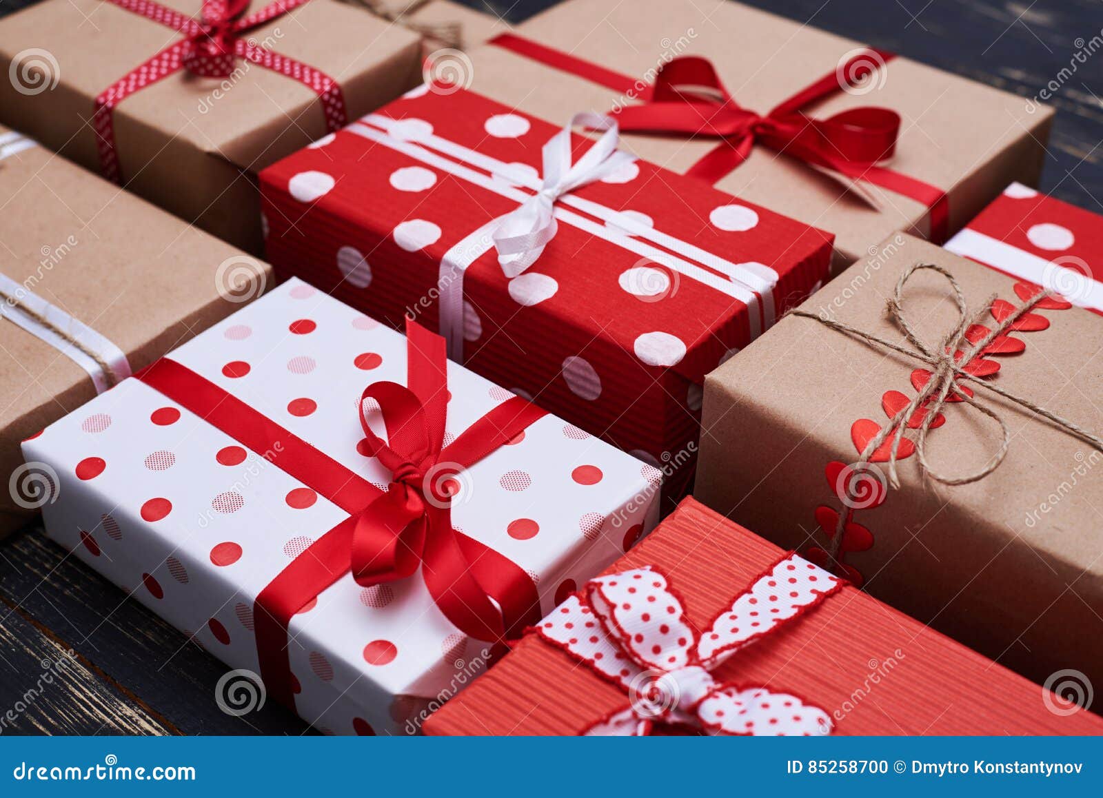 Side View of Filled and Wrapped Present Boxes Stock Photo - Image of ...
