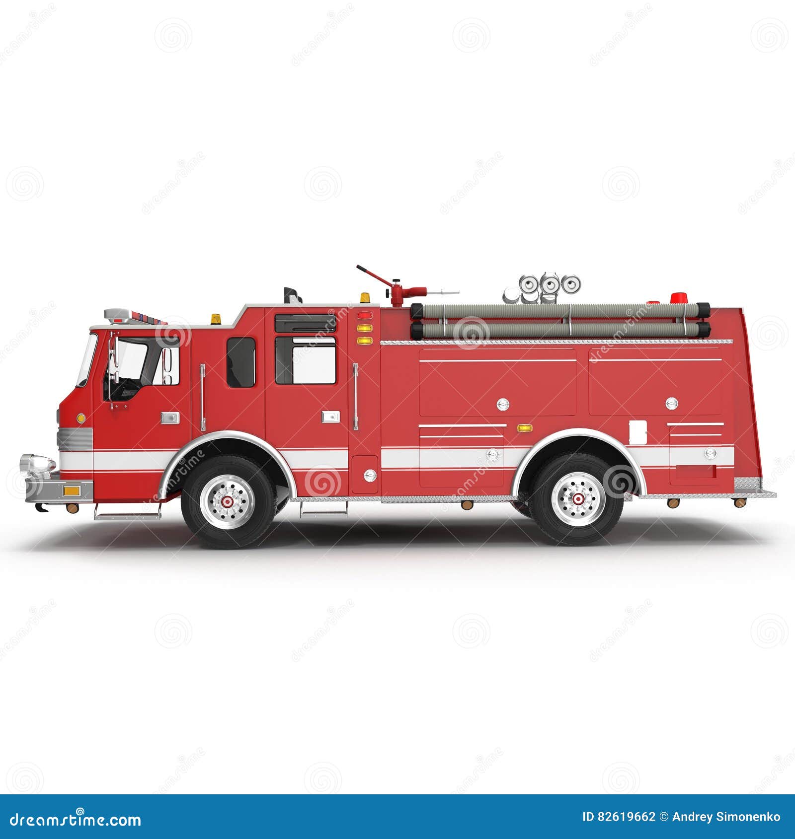 Side View Fire Truck or Engine Isolated on White. 3D Illustration Stock ...