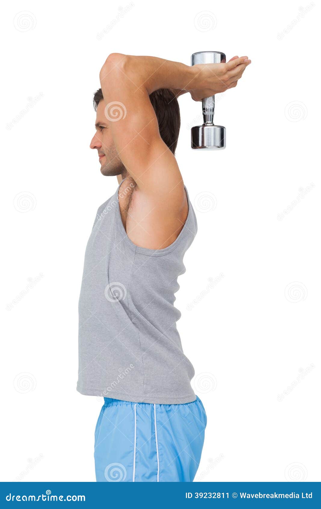 Side View of a Fit Man Exercising with Dumbbell Stock Image - Image of ...