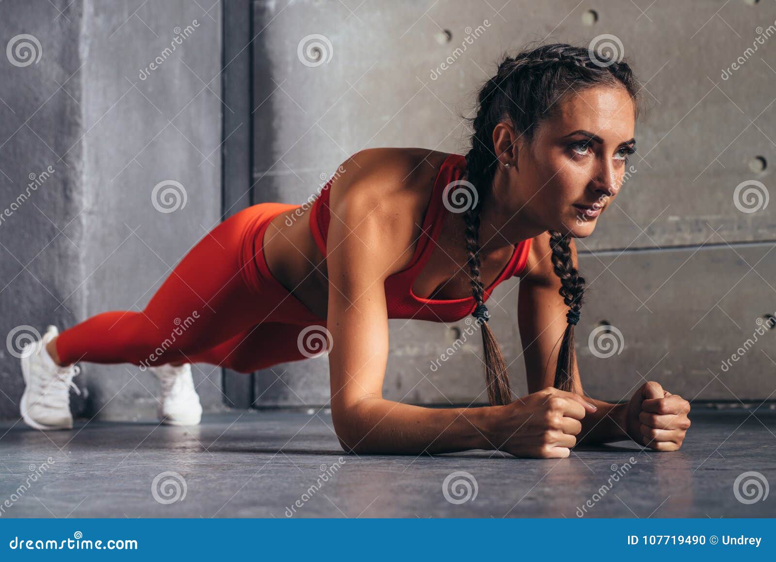 Side View of Fit Woman Doing Plank Core Exercise. Stock Photo - Image ...