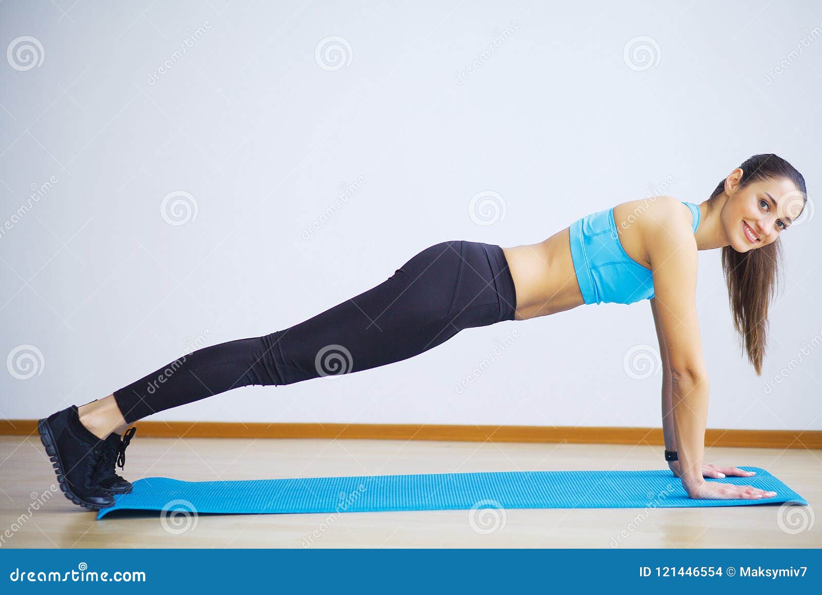 Side View of Fit Woman Doing Plank Core Exercise. Stock Photo - Image ...