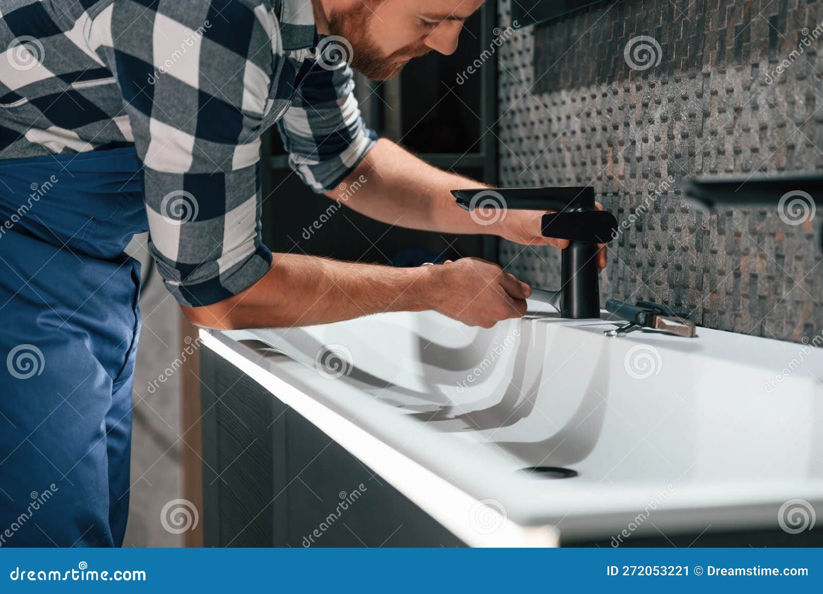 Side View. Fixing Water Tap Stock Image - Image of professional, work ...