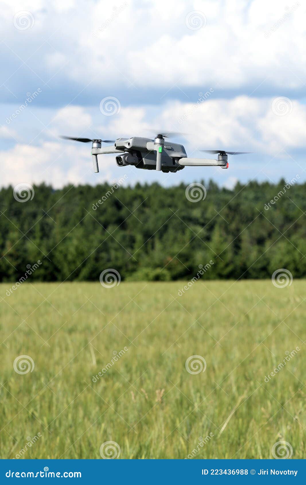 Side View of a Flying Modern UAV Drone on Yellow Corn Field Stock Photo ...