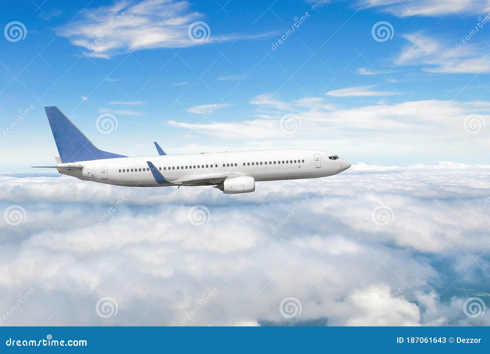 Side View of a Flying Passenger Plane on Clouds Stock Image - Image of ...