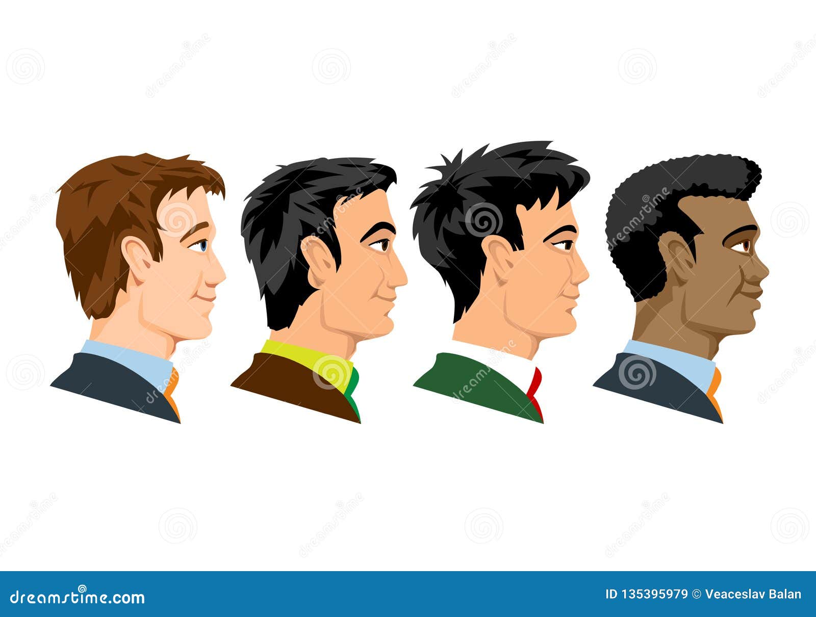 Side View of Four Kind of Races Men Stock Vector - Illustration of ...