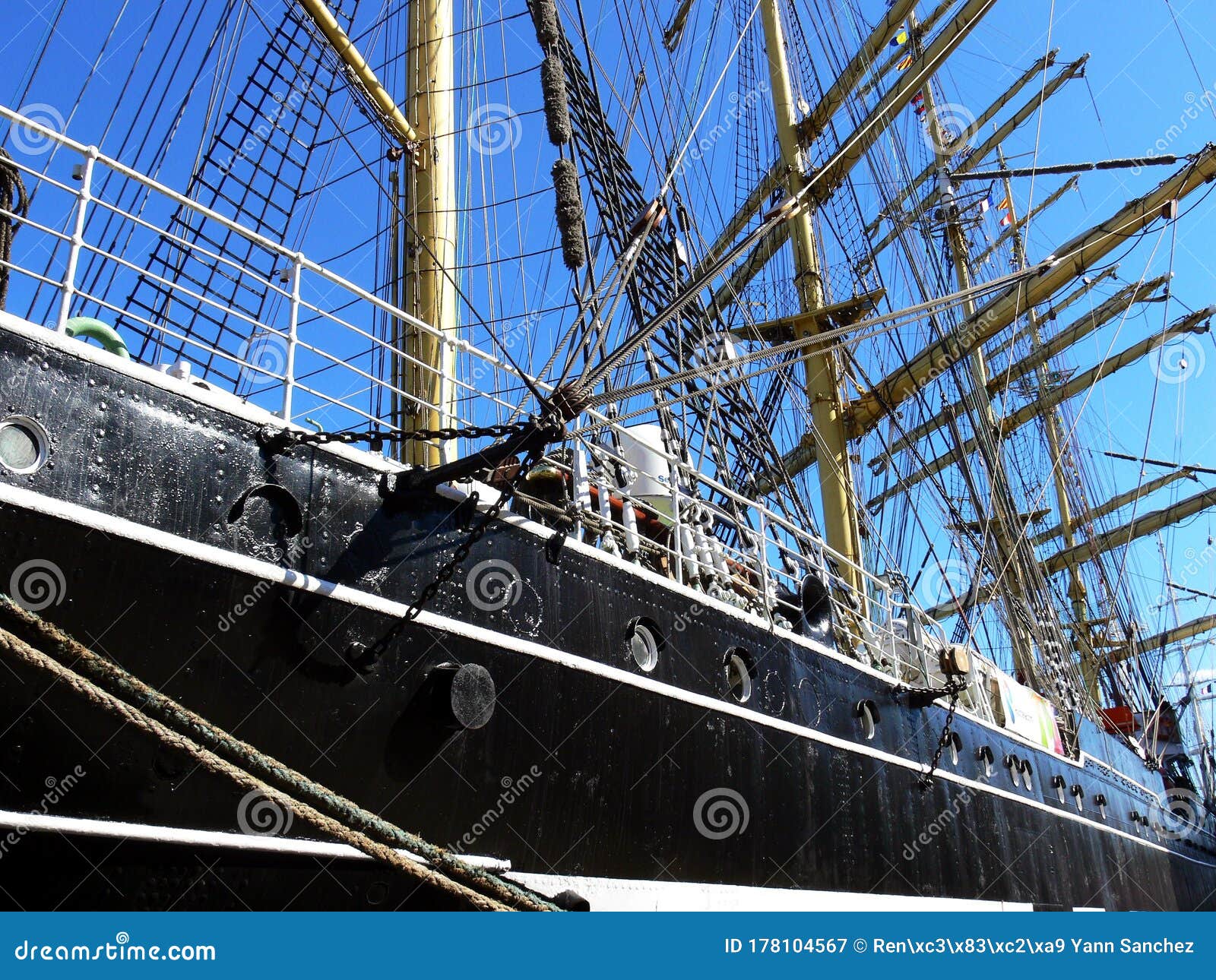Side View of Four Poles Sailboat, Stock Image - Image of winding, view ...