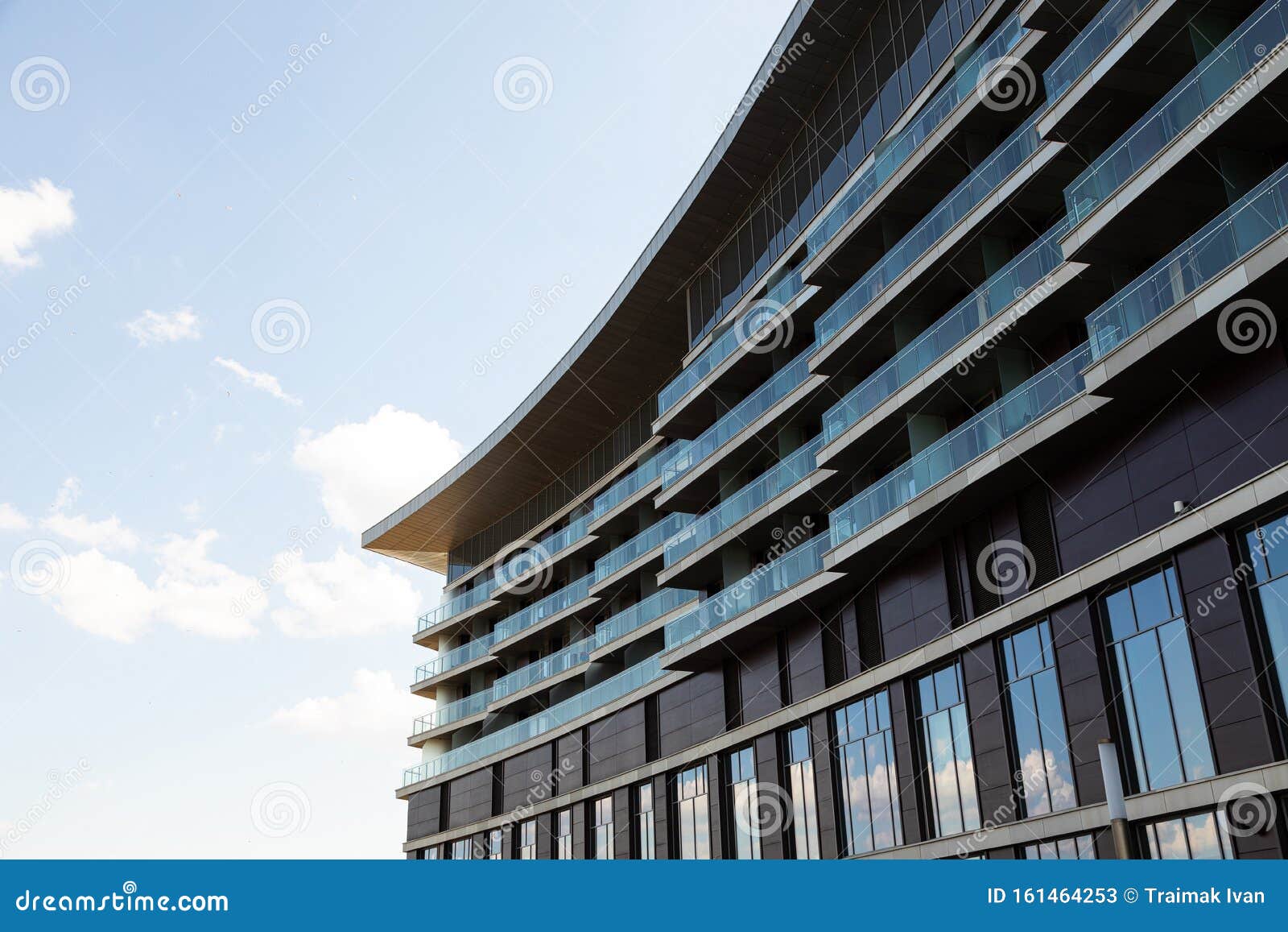 Side-view of Fragment of Modern Glass Building with Windows and ...